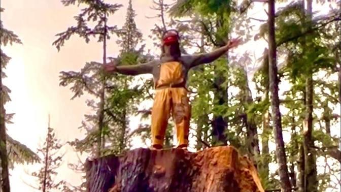 Cutting a MASSIVE 9ft old growth tree on the edge of cliff _ good times ...