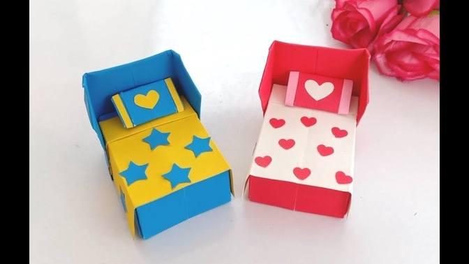 How to make Origami Bed & Bedding / Paper Bed / Origami Furniture ...