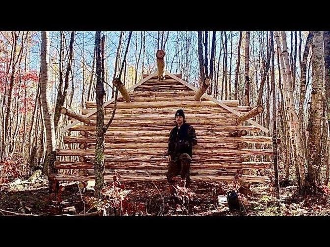 Simple Solo Off Grid Log Cabin Build: Gables, Purlins, Ridge beam ...